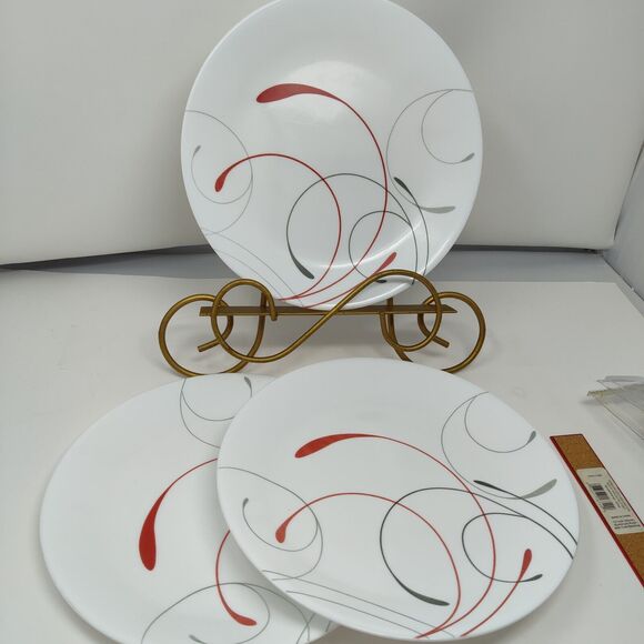 Corelle | Dining | 3x Corelle Splendor Coupe Dinner Plates Grey Red ...